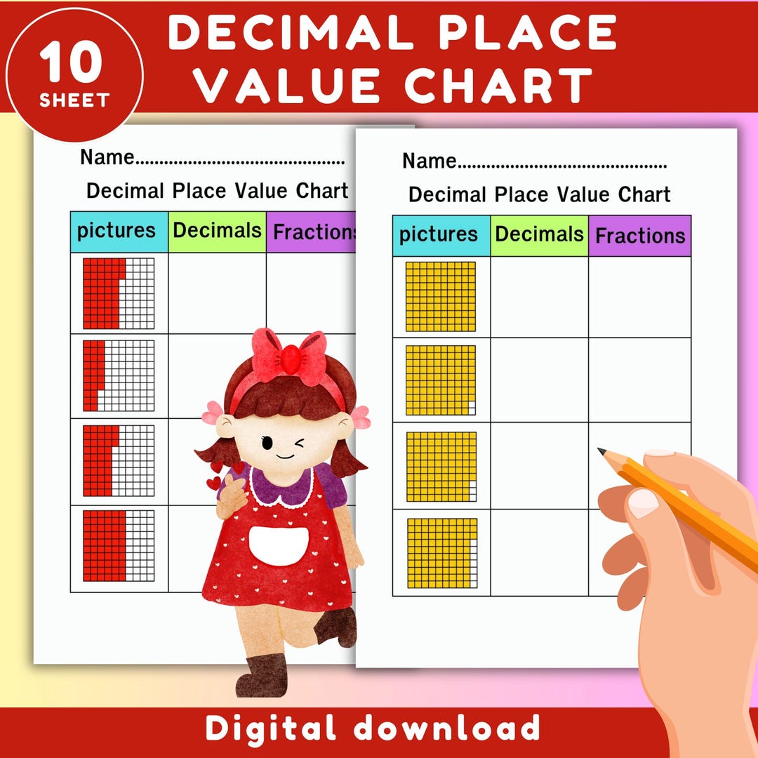 Place Value Chart With Decimals to Fractions Worksheet - Etsy