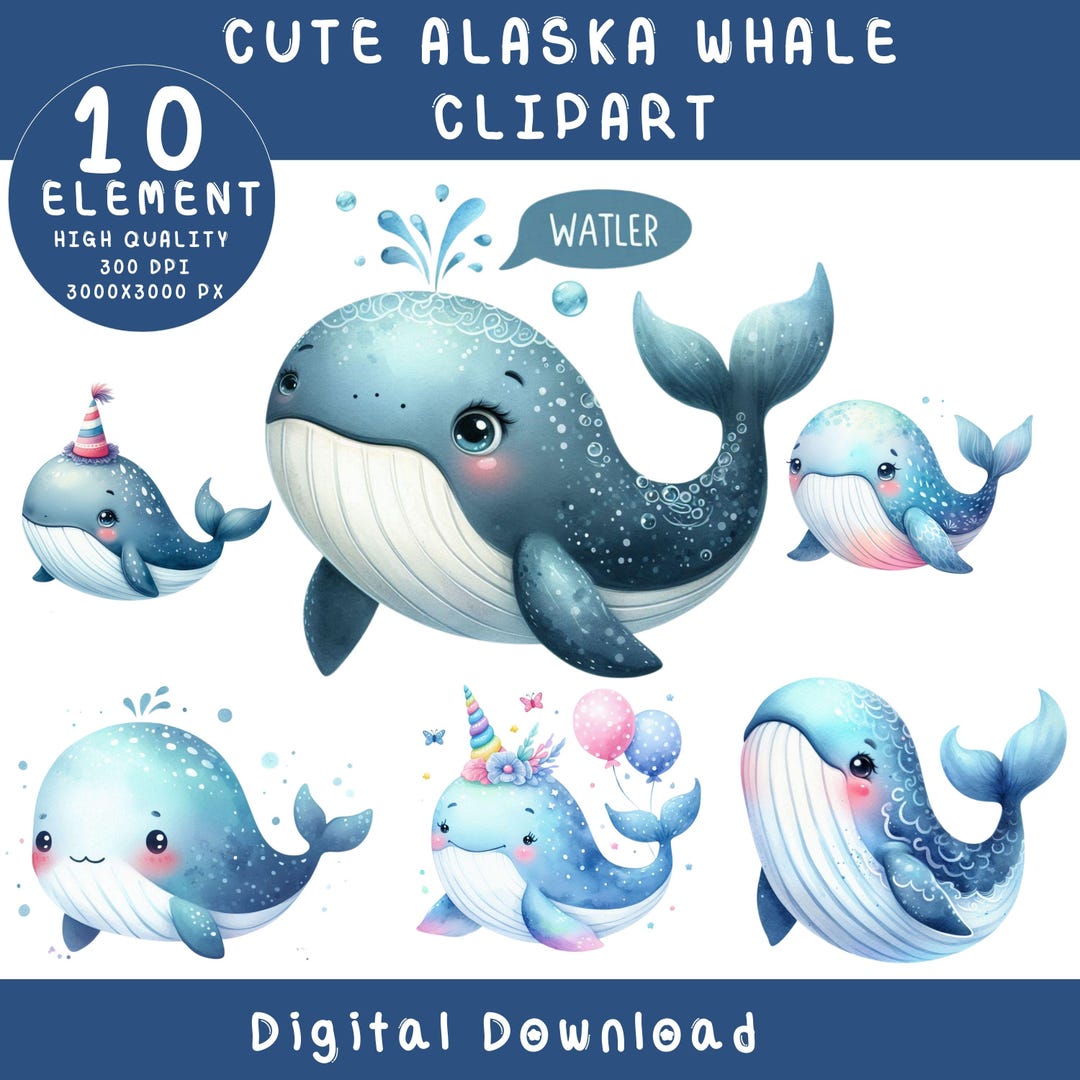 Cute Alaska Whale Clipart - Etsy