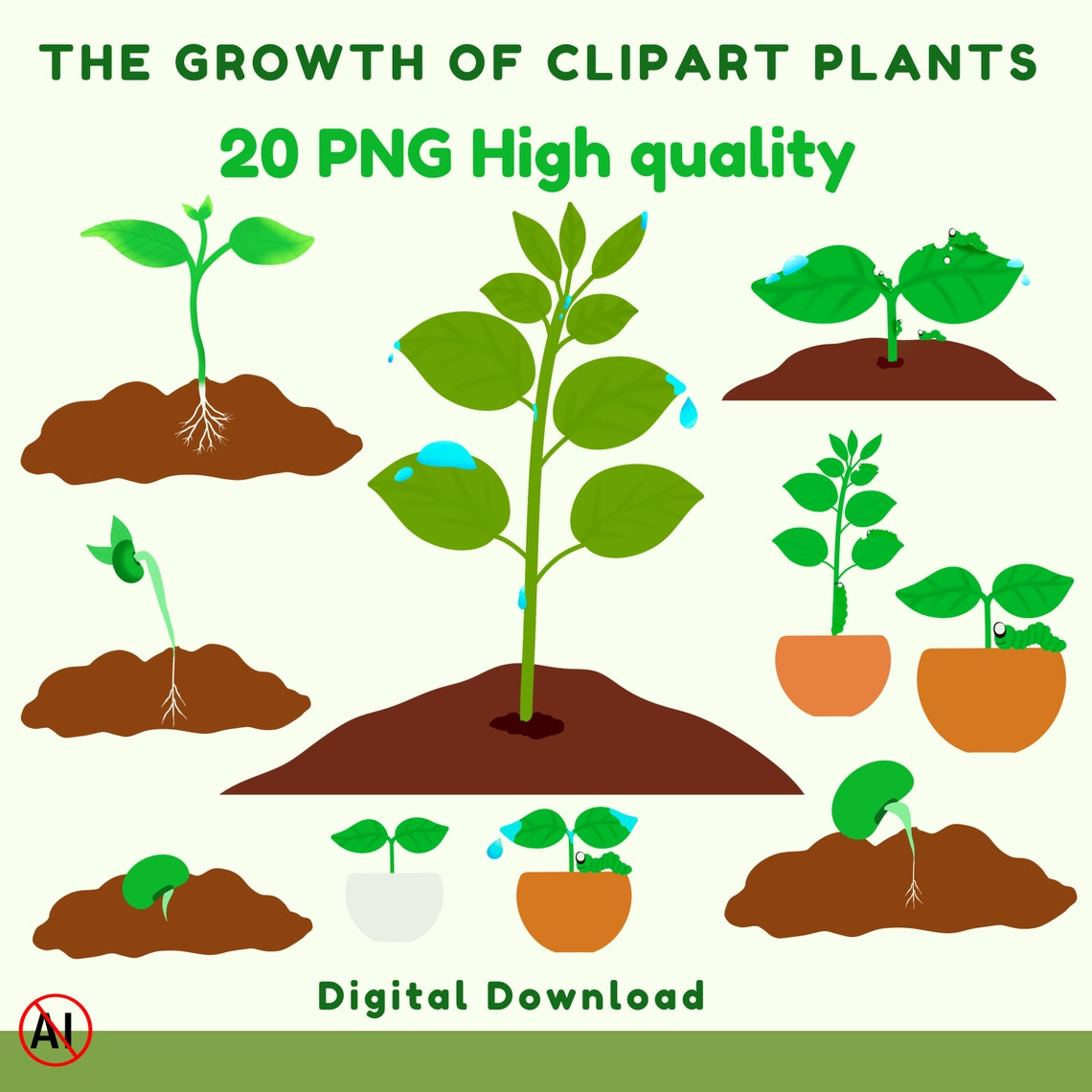 Watercolor Sprouting to Life Clipart, Plant Growth Process Illustration ...