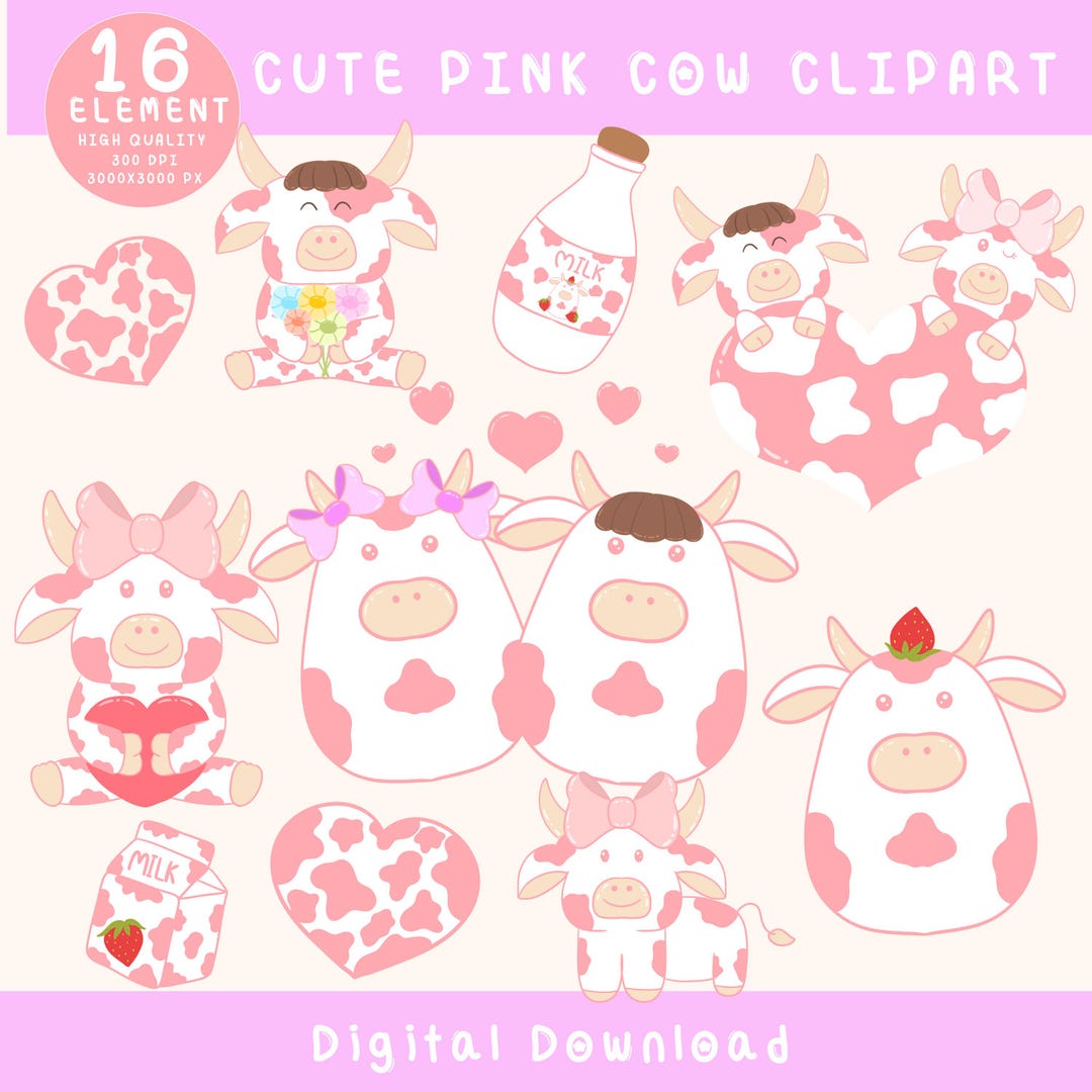 Pink Cute Little Cow Clipart , Digital Download - Etsy