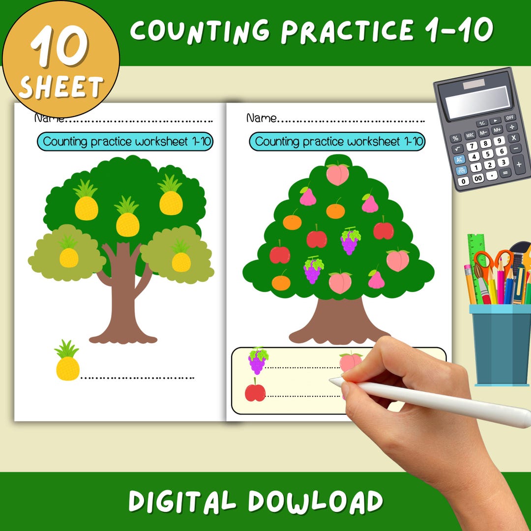 Counting Practice Worksheet 1-10: Fruit Theme on the Tree - Etsy
