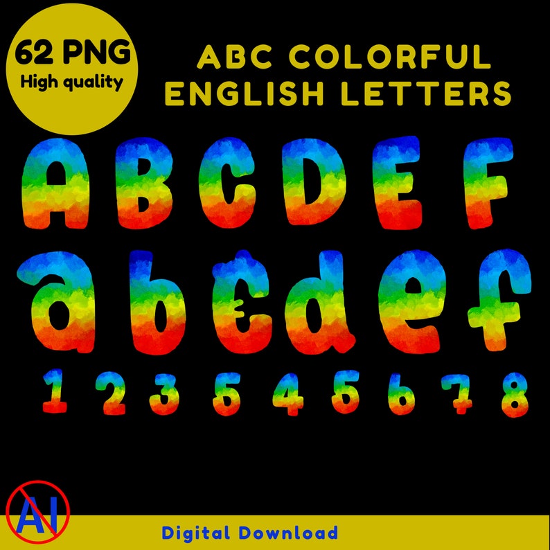 ABC Colorful English Letters ,alphabet PNG - Etsy