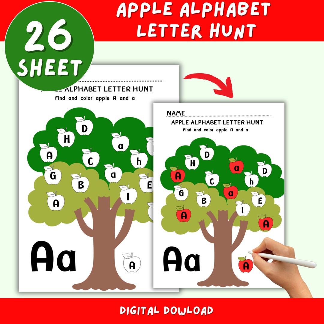 Apple Alphabet Letter Hunt Worksheets - Etsy