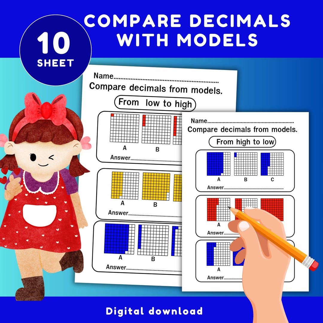 Worksheet Compare Decimals With Models by Sorting From Highest to ...
