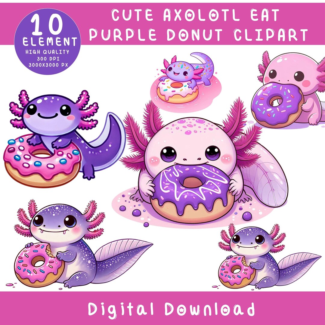 Cute Axolotl Eat Purple Donut Clipart - Etsy
