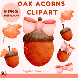 Acorn Clipart, Watercolor Fall Leaves, Autumn Oak Clipart, Acorn ...