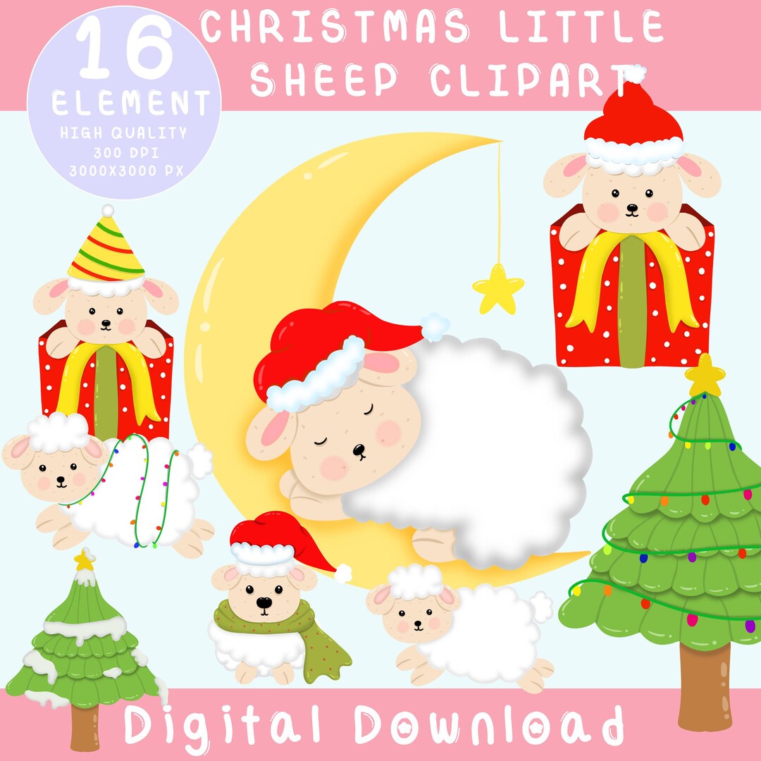 Little Sheep Merry Christmas Clip Art Digital Download - Etsy