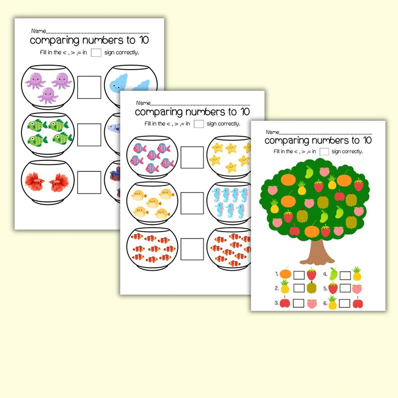Comparing Numbers to 10 | Greater Than Less Than Equal to Worksheet - Etsy