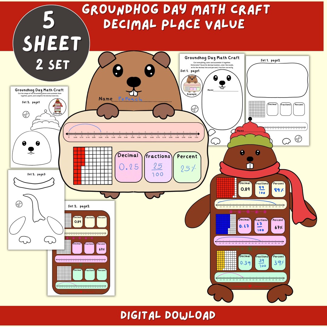 Groundhog Day Math Craft | Decimal Place Value Anchor Chart Worksheet ...