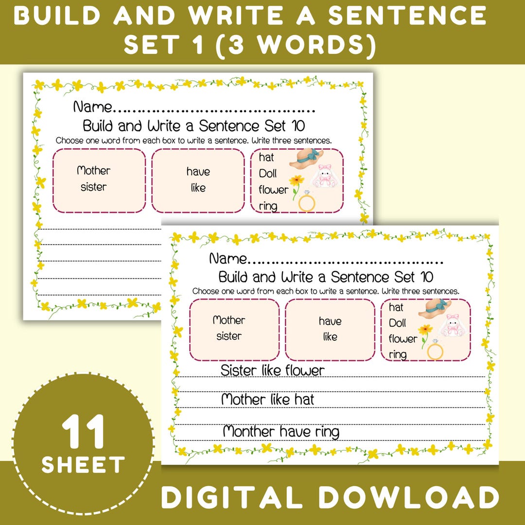 Build and Write a Sentence Set 1 (3 Words) - Etsy