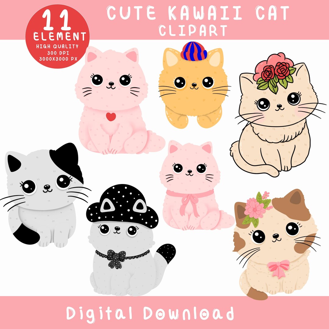 Cute Kawaii Cat Clip Art - Etsy