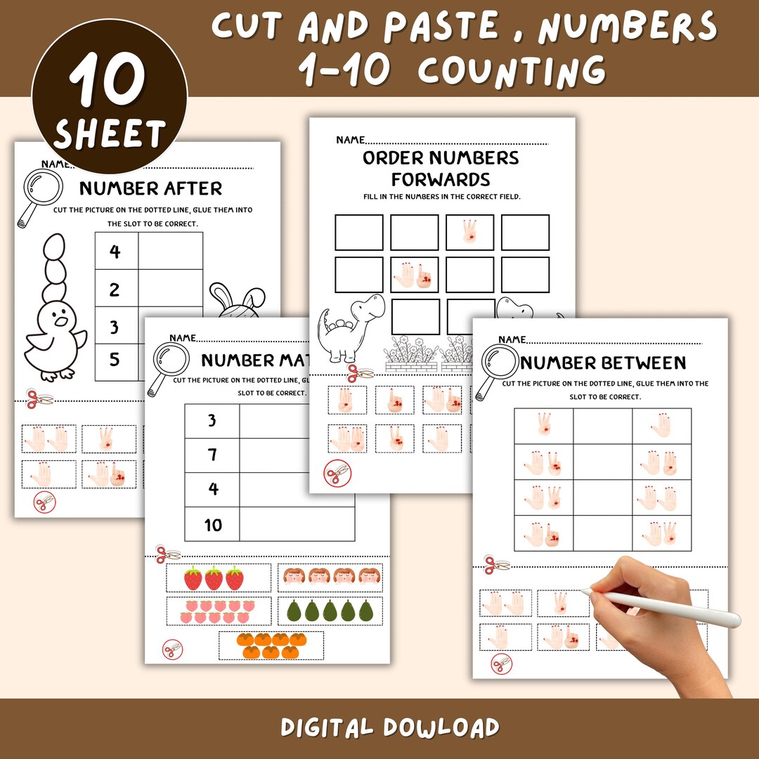 Ordering Numbers Cut and Paste Numbers 1-10 | Counting Worksheets - Etsy