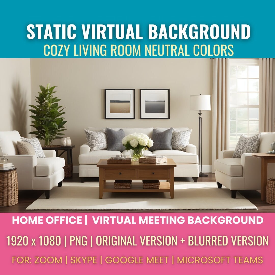 Cozy Living Room Neutral Colors Static Virtual Background for Zoom ...