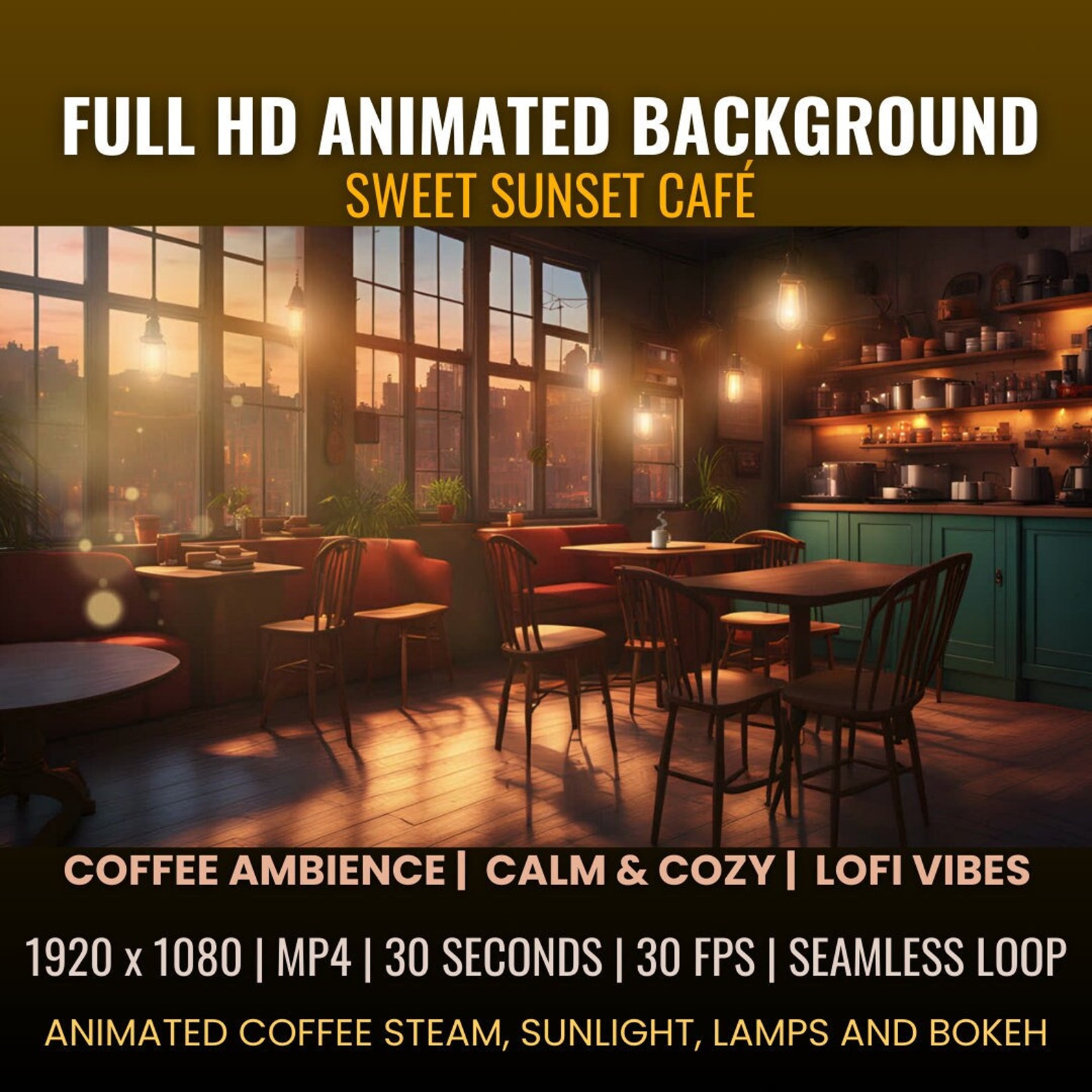 Sweet Sunset Café Animated Restaurant Coffee Shop Desktop Background ...