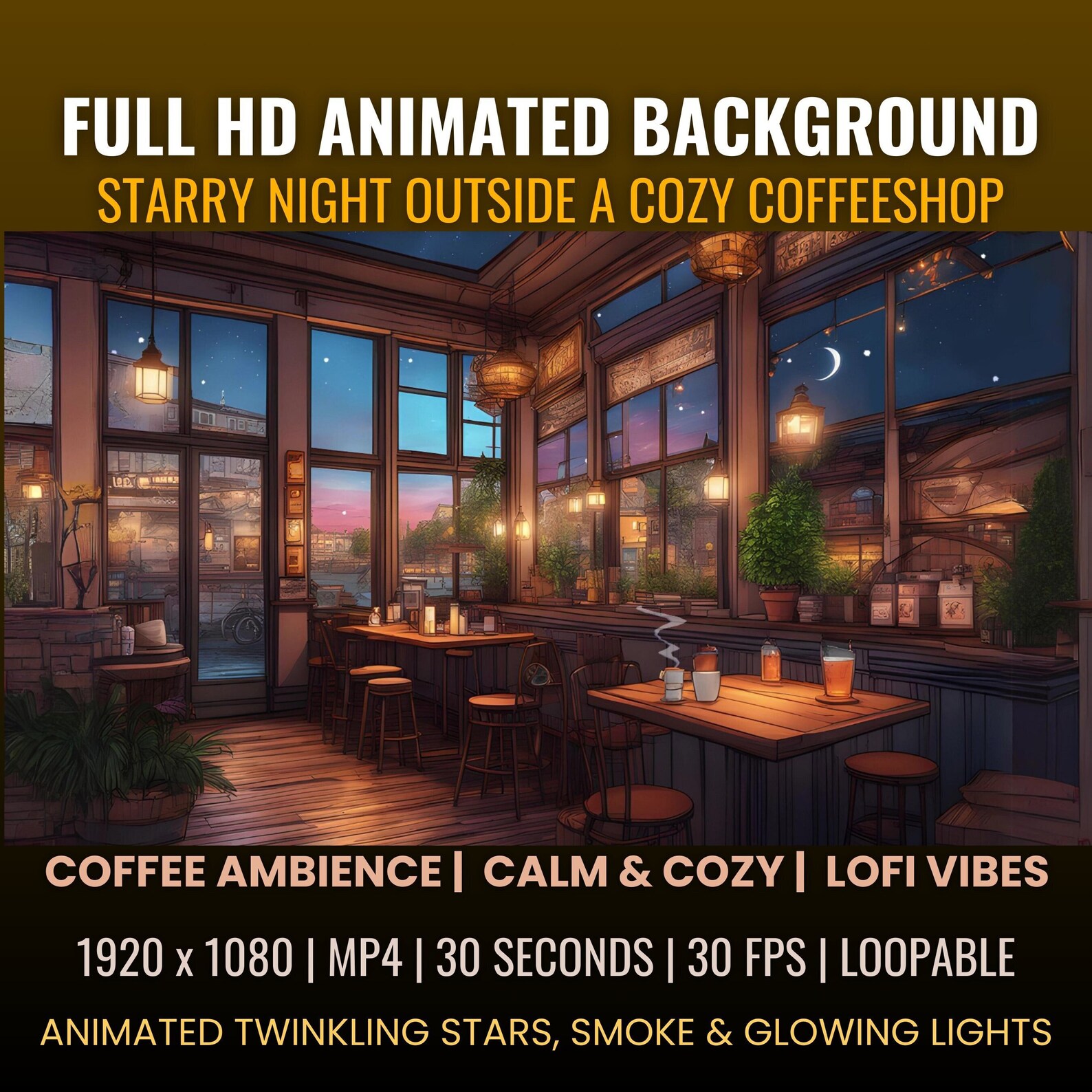 Coffee Shop One Starry Night Animated Background Videos for Vtuber, Lofi Videos, Cozy Ambience ...