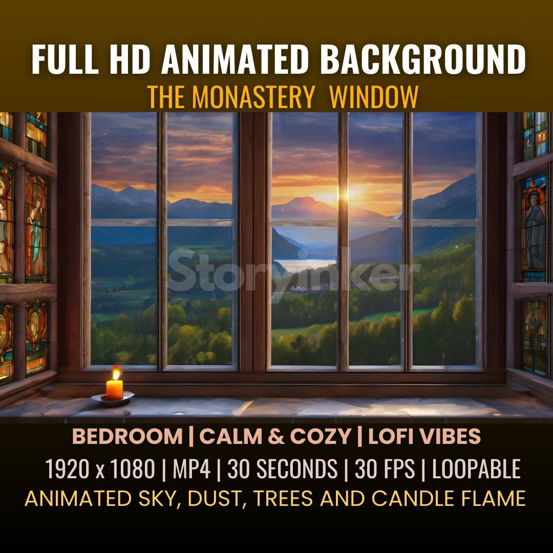Monastery Window Animated Virtual Desktop Background: Lofi Sunset View ...