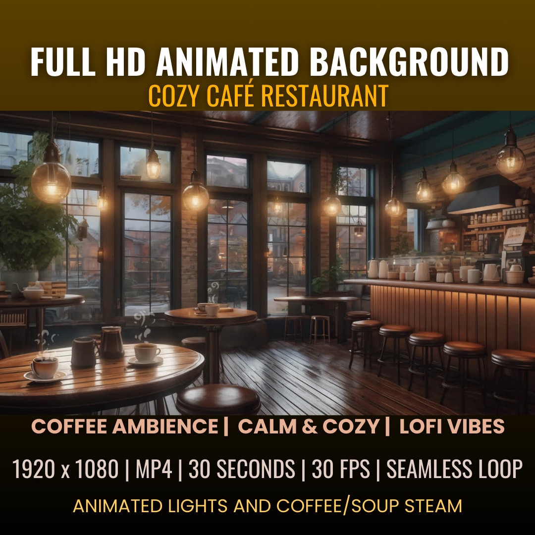 Cozy Café Restaurant Animated Background Desktop Videos for Vtuber, Lo ...