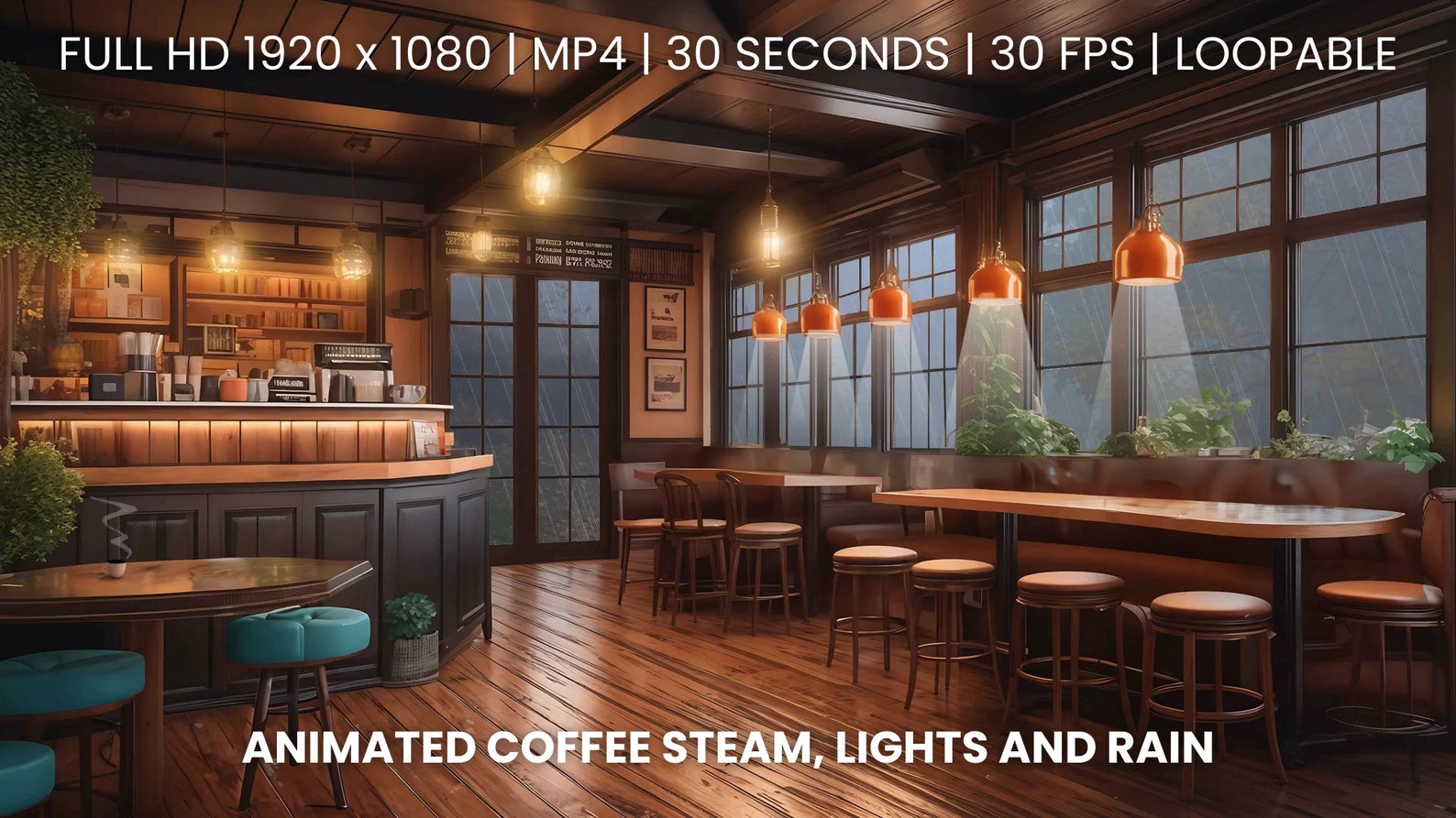Rainy Coffee Diner Animated Desktop Background Bundle. Canva Template ...