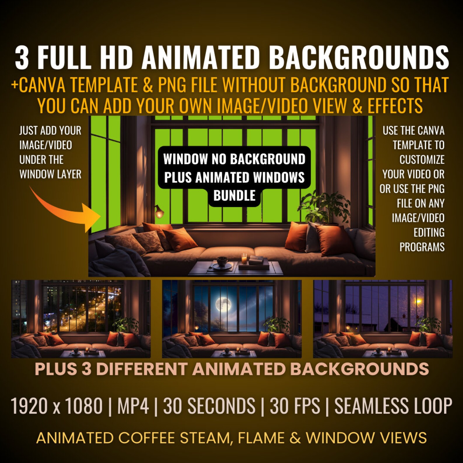 Animated Window Overlay, Canva Template, Lofi Vtuber Backgrounds ...