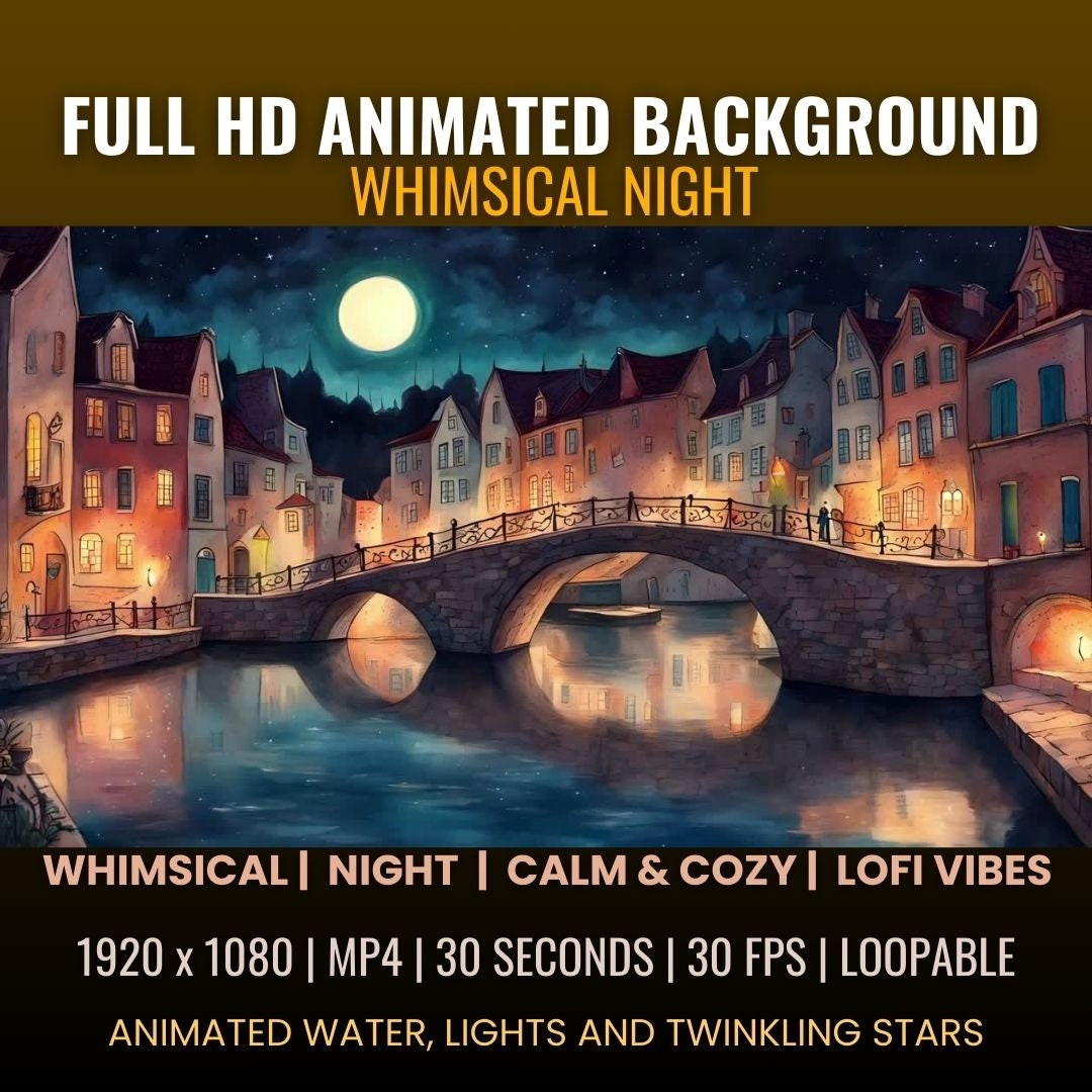 Whimsical Night Animated Village Desktop Background Videos for Vtuber ...