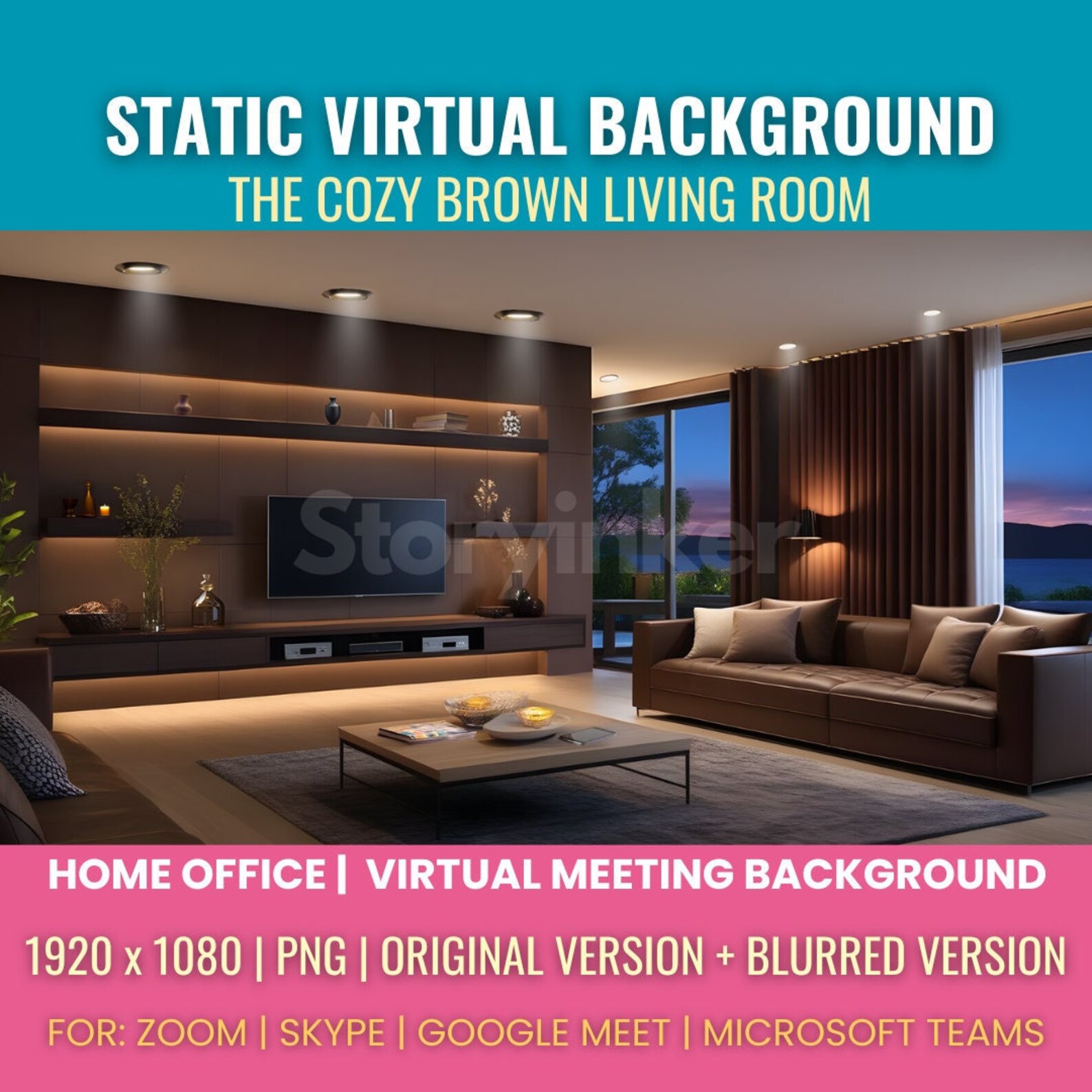 The Cozy Brown Living Room Static Virtual Background for Zoom, Skype ...