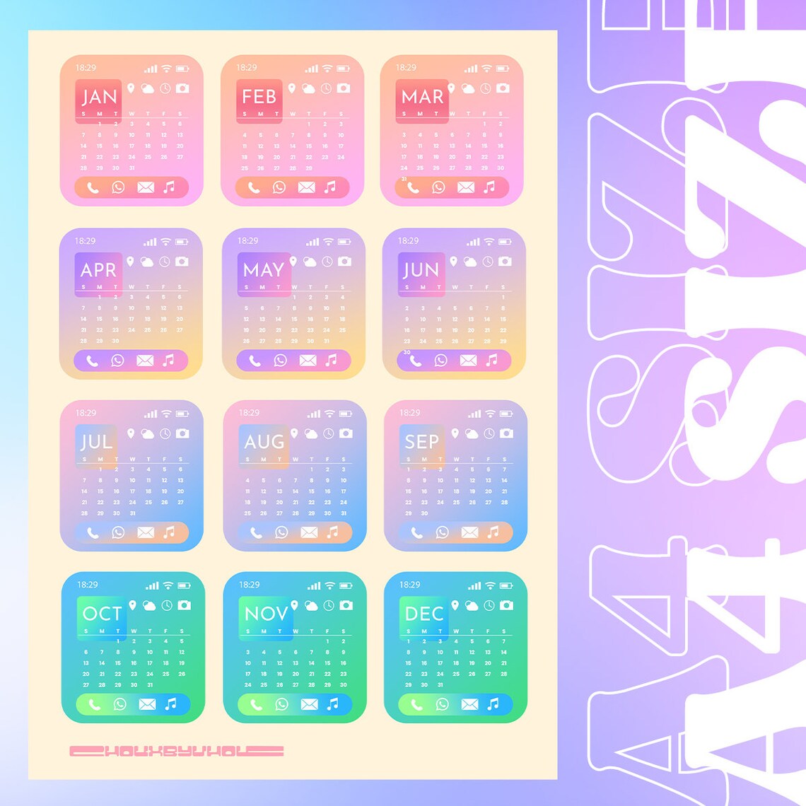 2024 Calendar Printable Cards Digital File for Christmas Gift, Bookmark ...