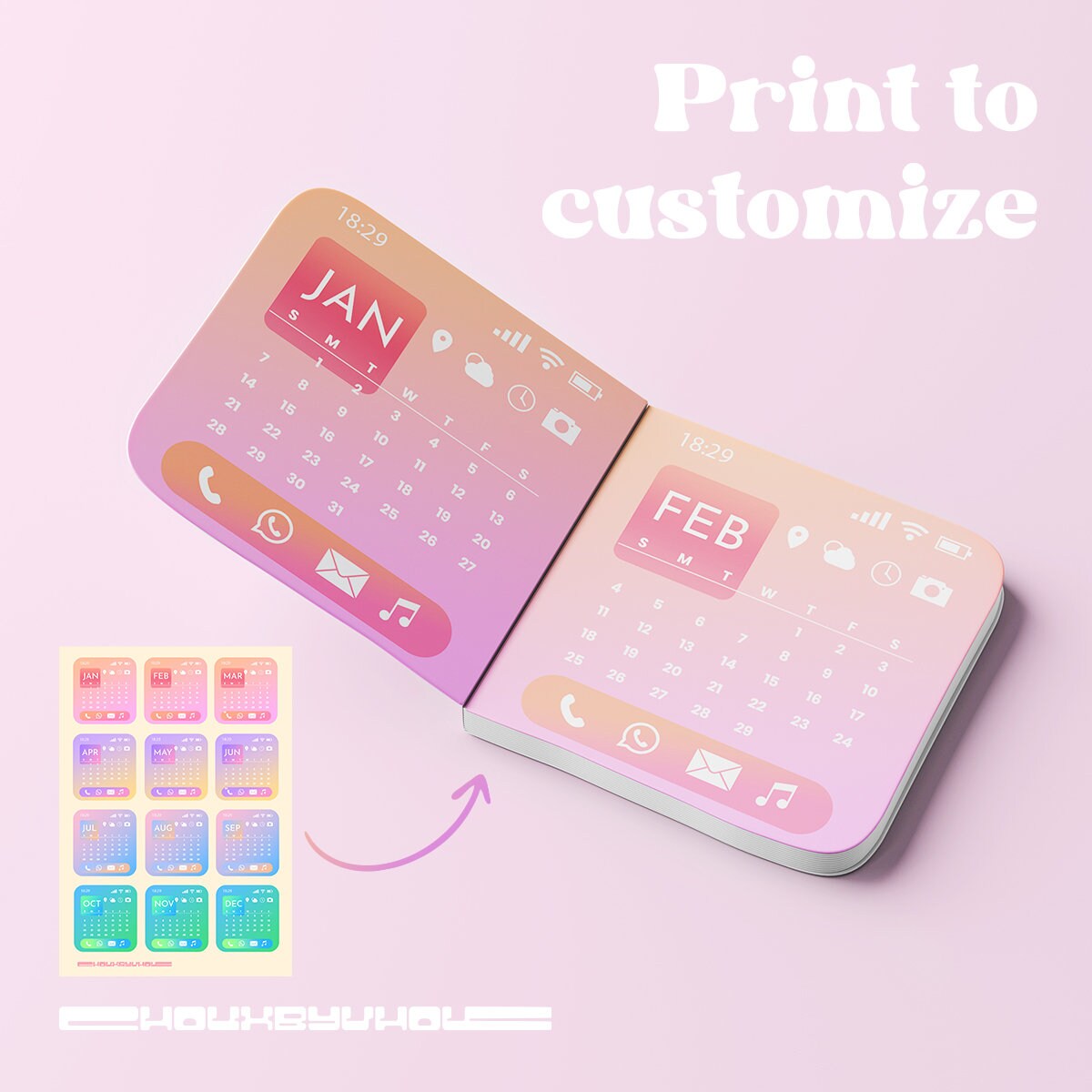 2024 Calendar Printable Cards Digital File for Christmas Gift, Bookmark ...
