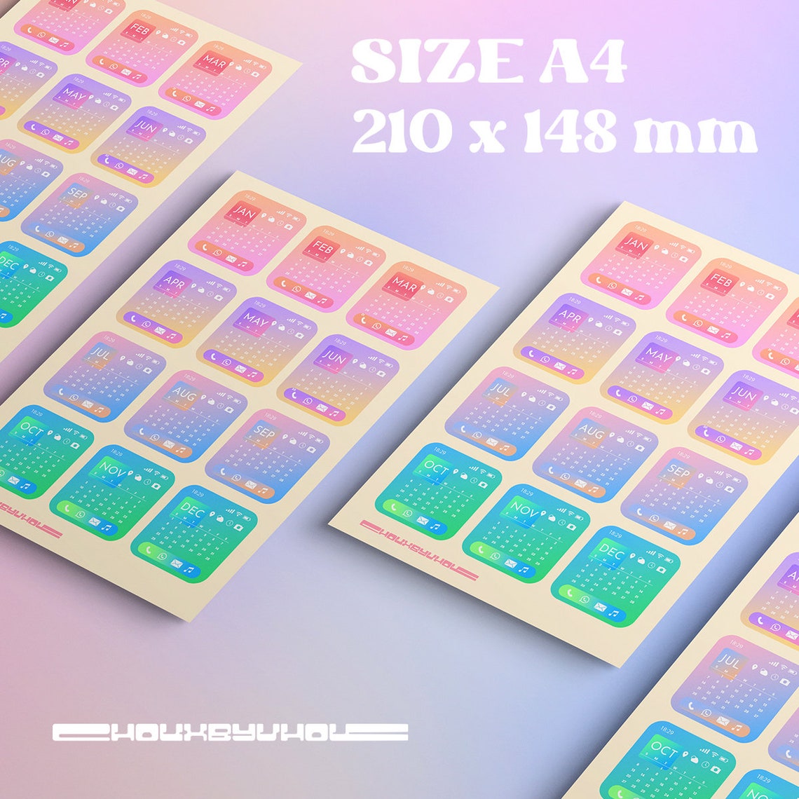 2024 Calendar Printable Cards Digital File for Christmas Gift, Bookmark ...