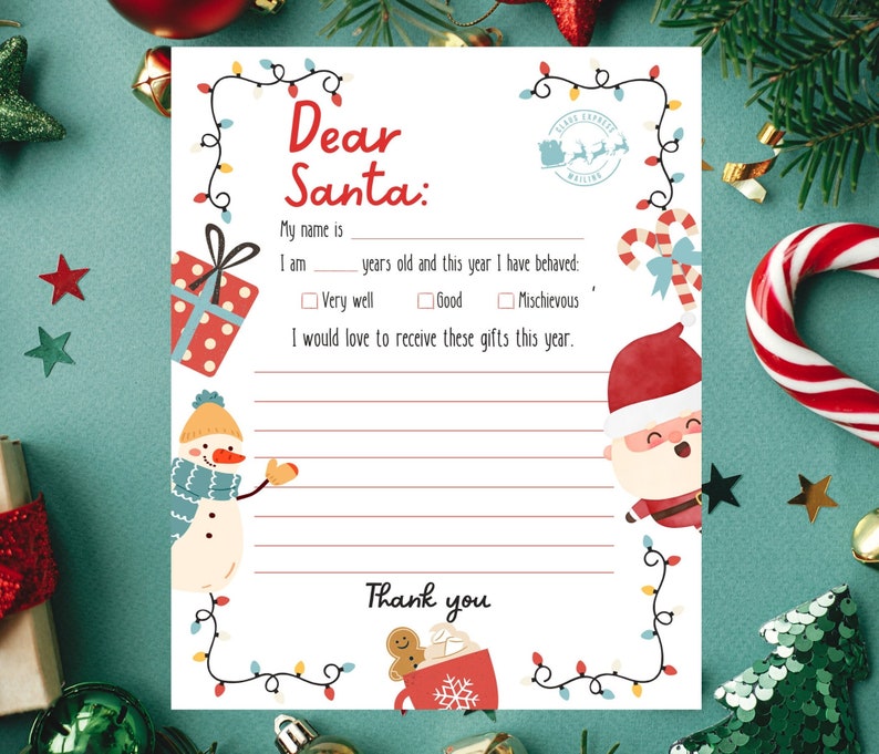 PRINTABLE Santa Wish List Santa Letter What I Want for Christmas ...