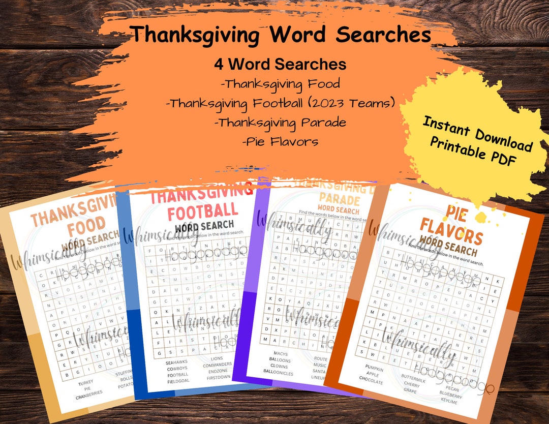 Set of Four Thanksgiving Word Searches instant Download - Etsy