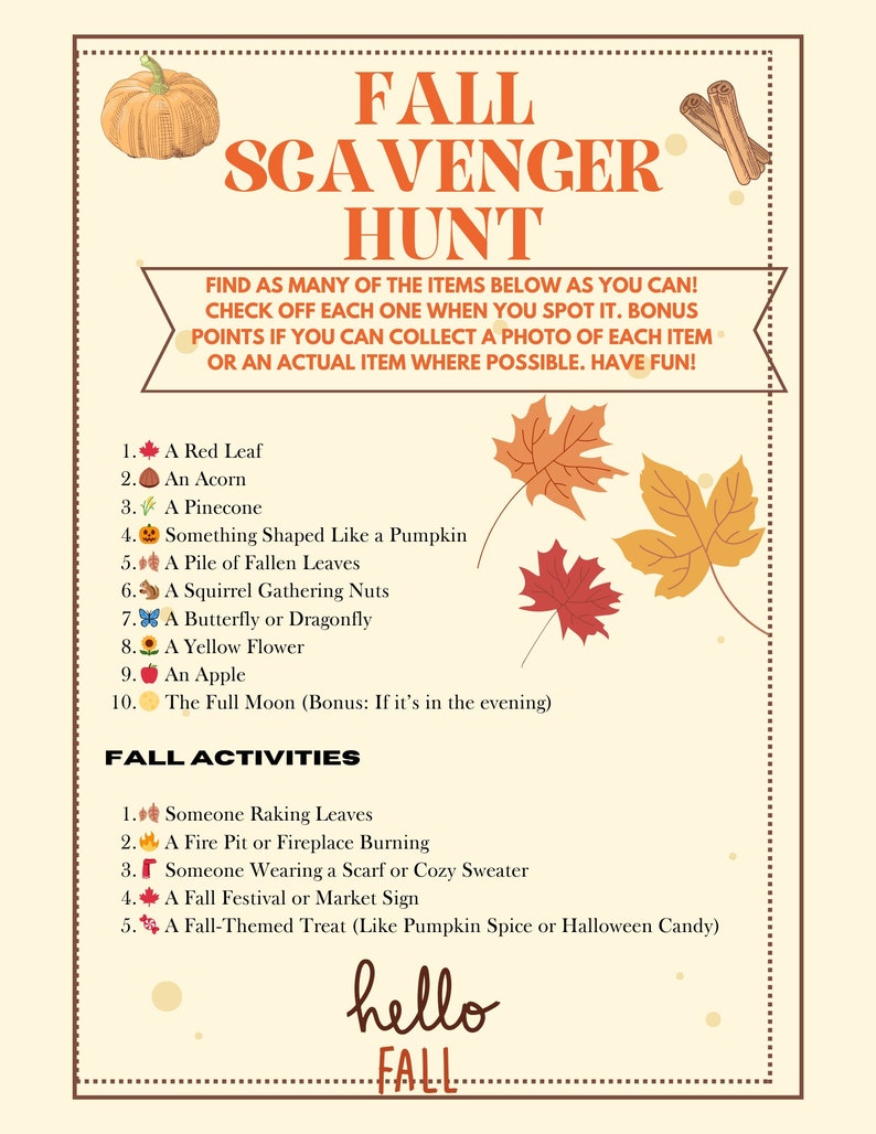 Fall Scavenger Hunt- INSTANT Digital Download - Etsy