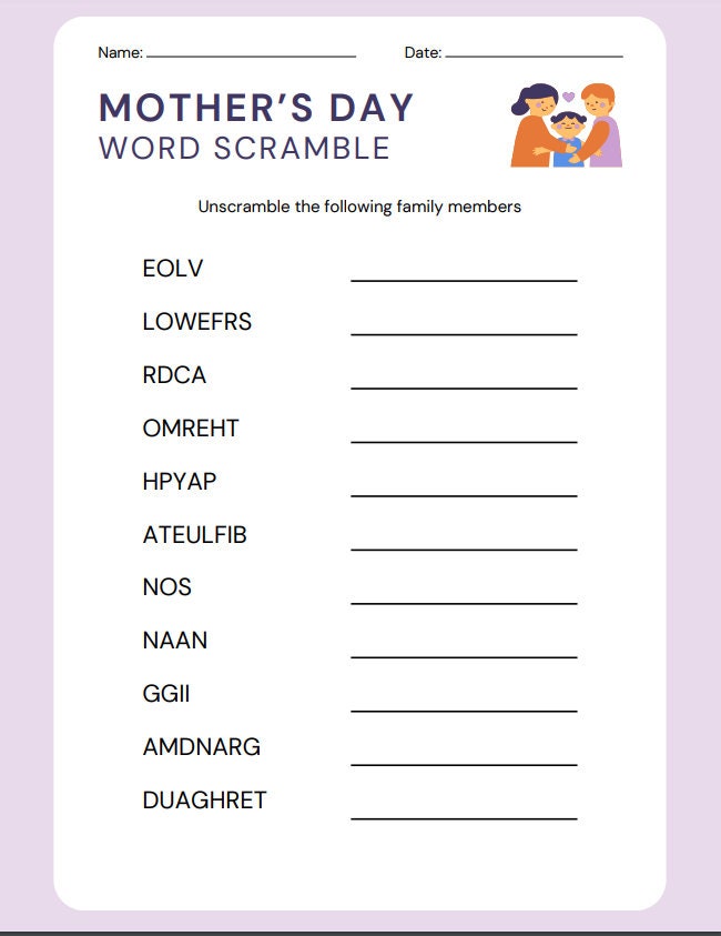 Mother's Day Word Scramble - Instant Download and Print - Etsy
