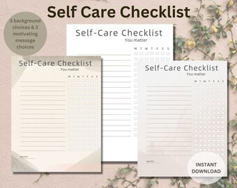 Self Care Checklist, Printable, Instant Download, Minimal Checklist ...