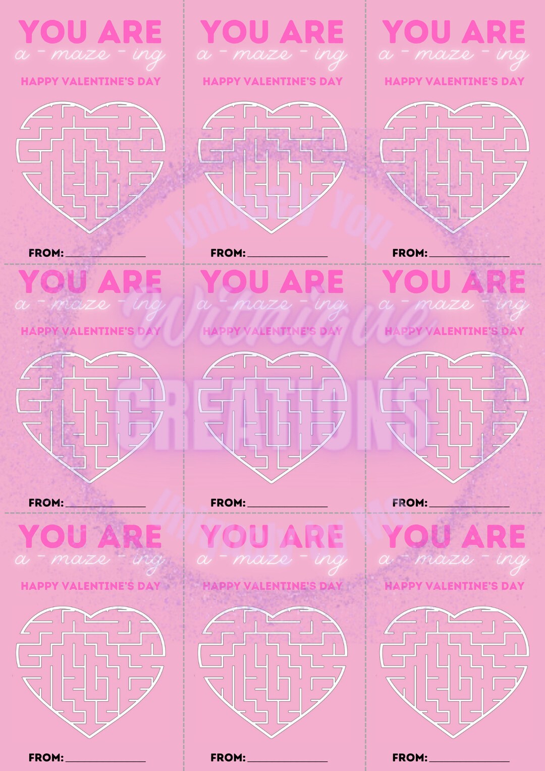 Heart Maze Valentine Cards Printable Kids Valentines Digital Download ...