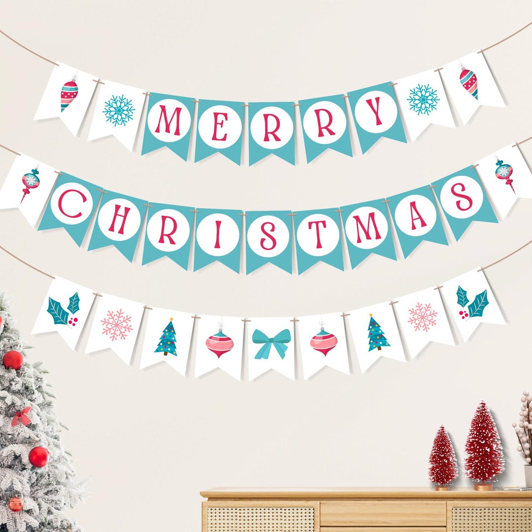Retro Vintage Printable Christmas Banner Digital Download, Merry ...