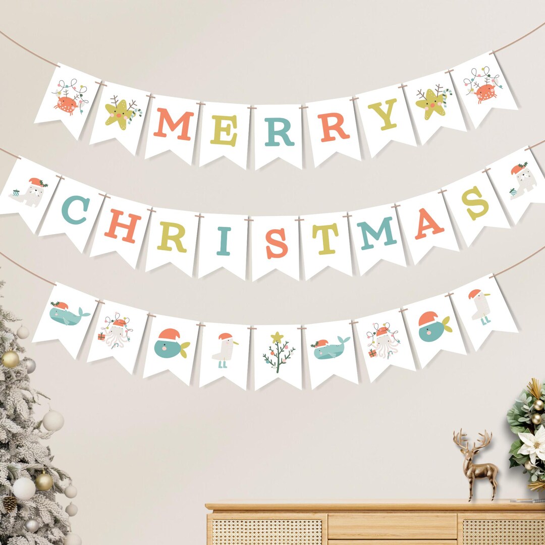 Printable Christmas Banner Digital Download, Seaside Merry Christmas ...