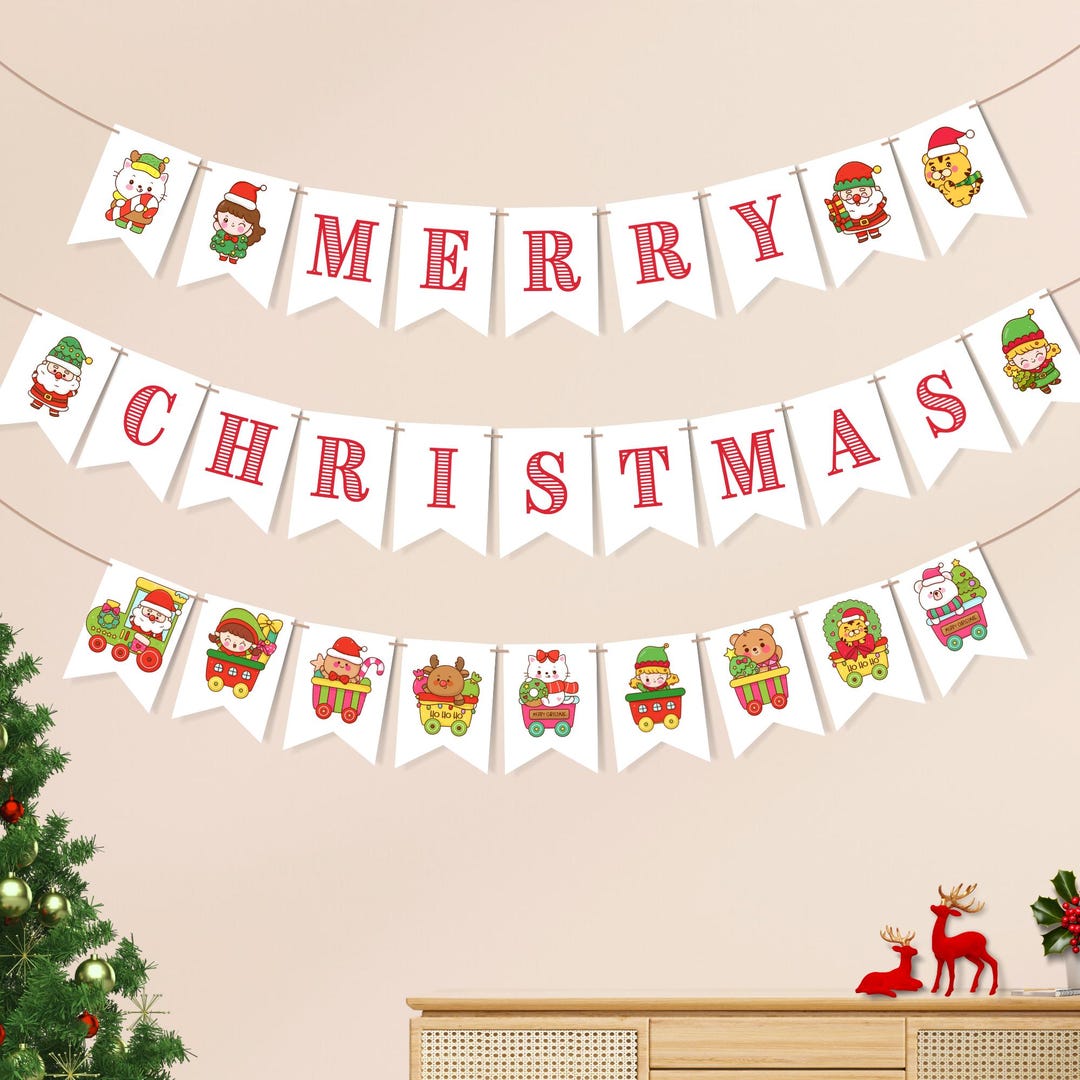 Printable Christmas Banner Digital Download, Santa Train Merry ...