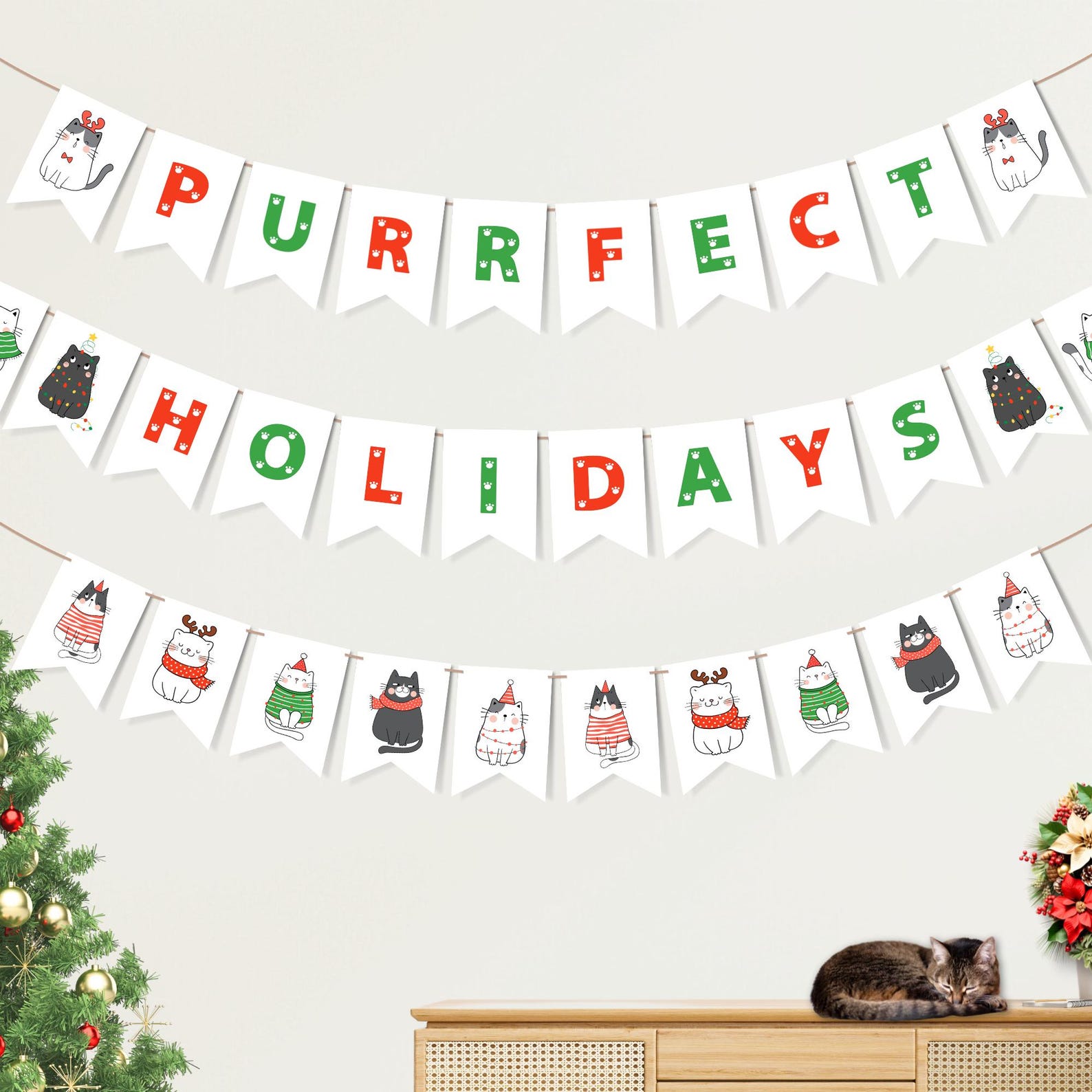 Printable Cat Christmas Banner Digital Download, Meowy Christmas ...