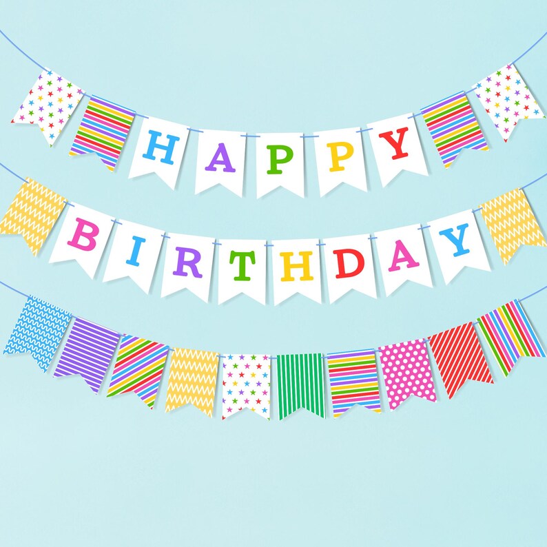 Happy Birthday Colorful Garland Banner Bunting Printable Instant ...