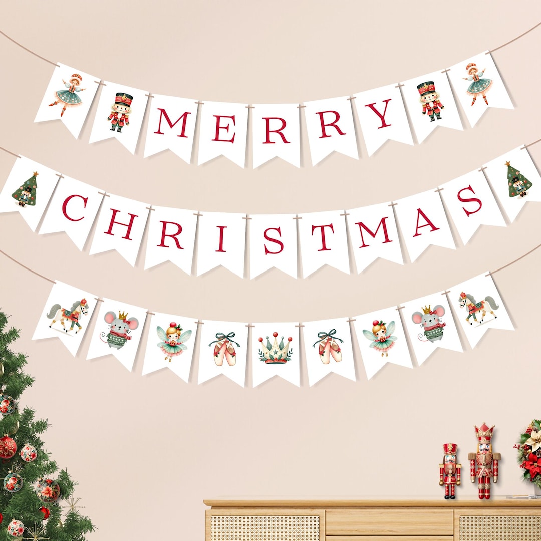Printable Christmas Banner Digital Download, Nutcracker Merry Christmas ...
