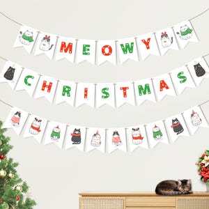 Printable Cat Christmas Banner Digital Download, Meowy Christmas ...