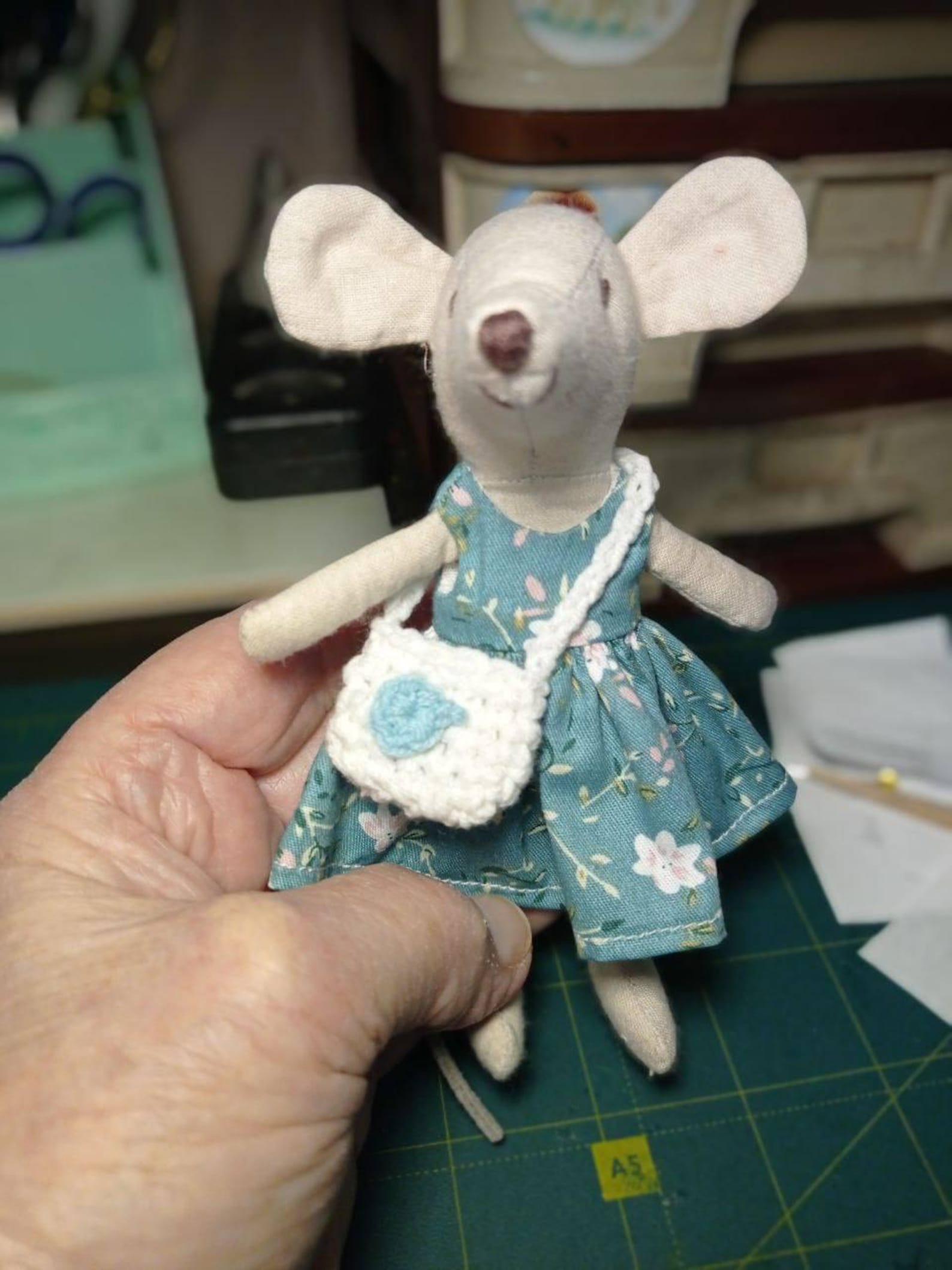 Maileg Mouse Clothes Outfit Dress Headband Crochet Bag Miniature ...