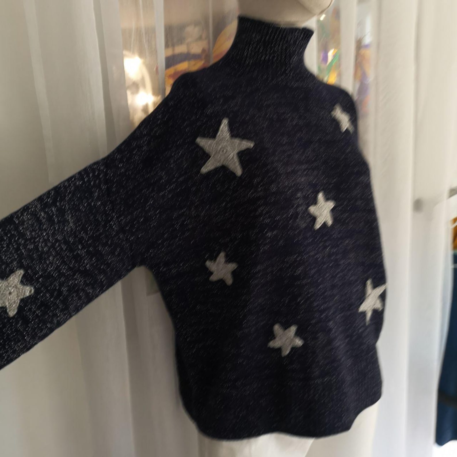 Coraline Blue Sweater With White Stars – Hand Knit Merino Wool Jumper ...
