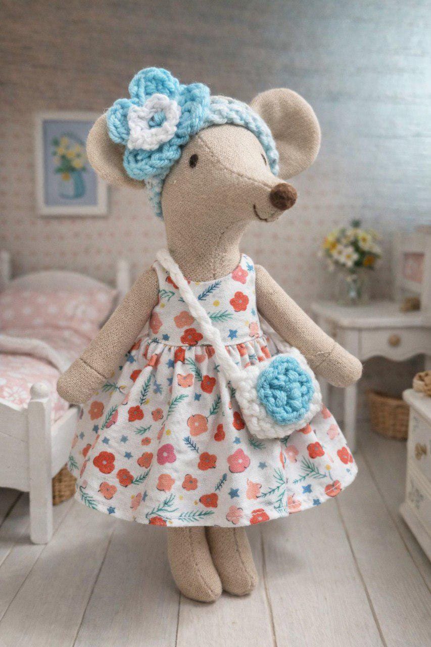 Maileg Mouse Clothes Outfit Dress Headband Crochet Bag Miniature ...