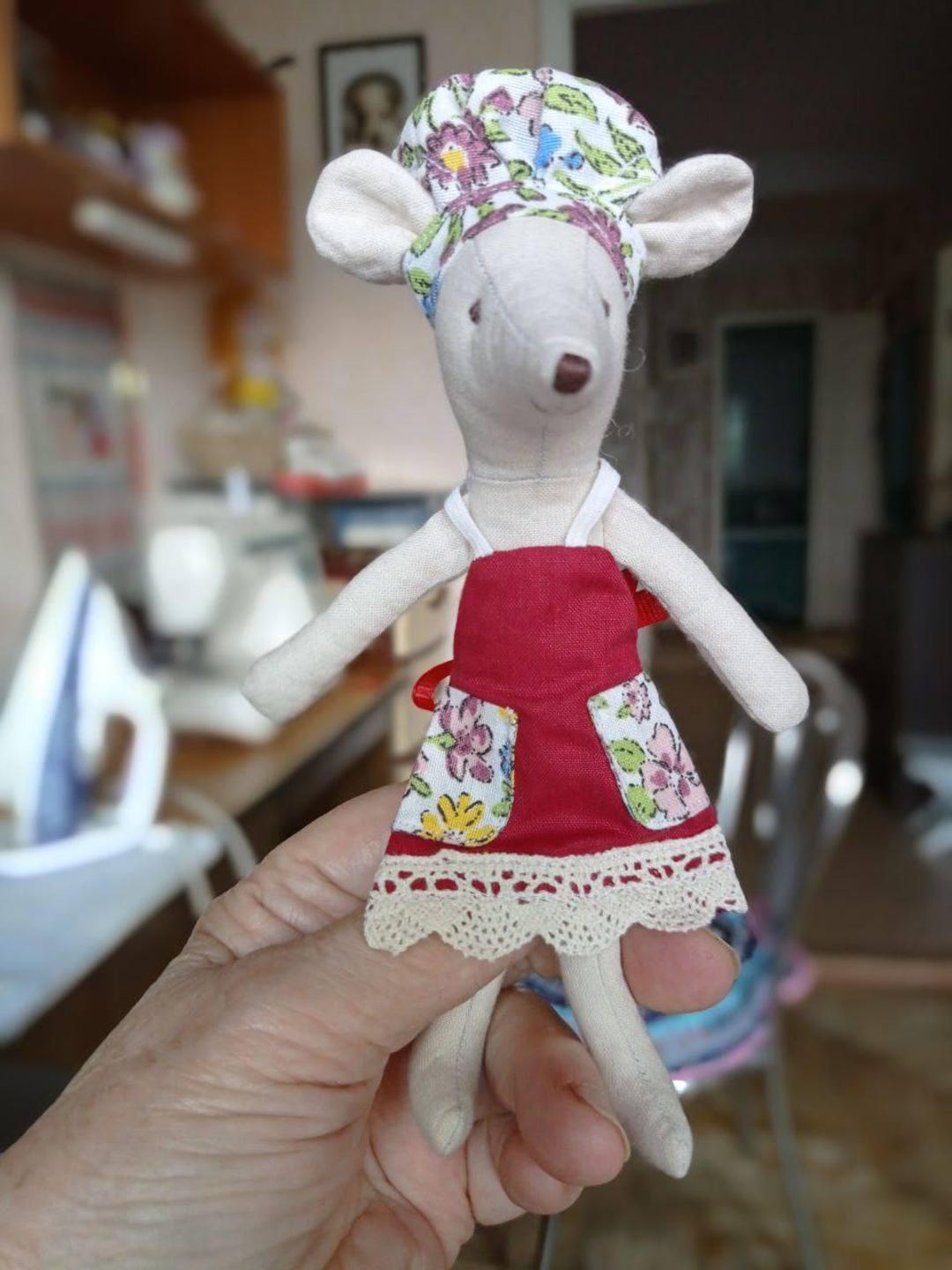Maileg Mouse Clothes Chef Kitchen Outfit Baker Outfit Red Apron Little ...