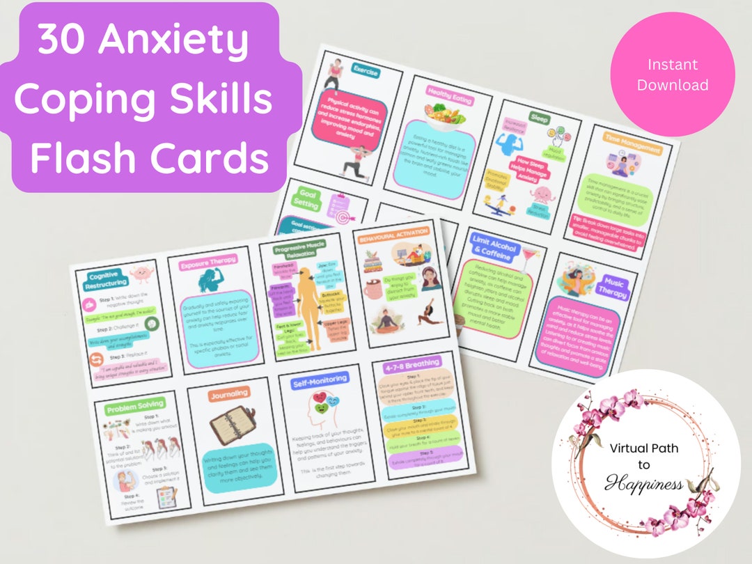 30 Printable Anxiety Coping Skills Flash Cards - Etsy