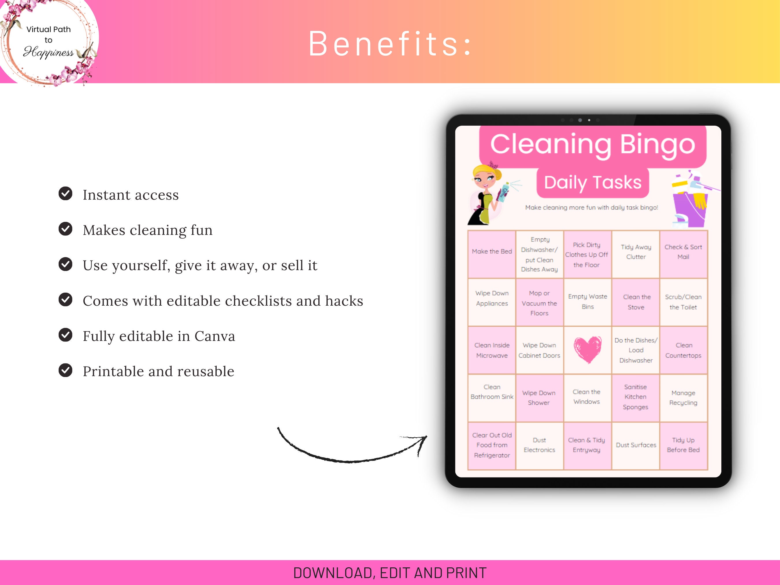 Editable Cleaning Bingo Cards, Checklists, and Hacks to Make Cleaning ...