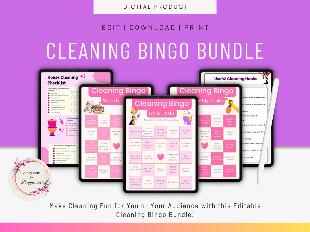 Editable Cleaning Bingo Cards, Checklists, and Hacks to Make Cleaning ...