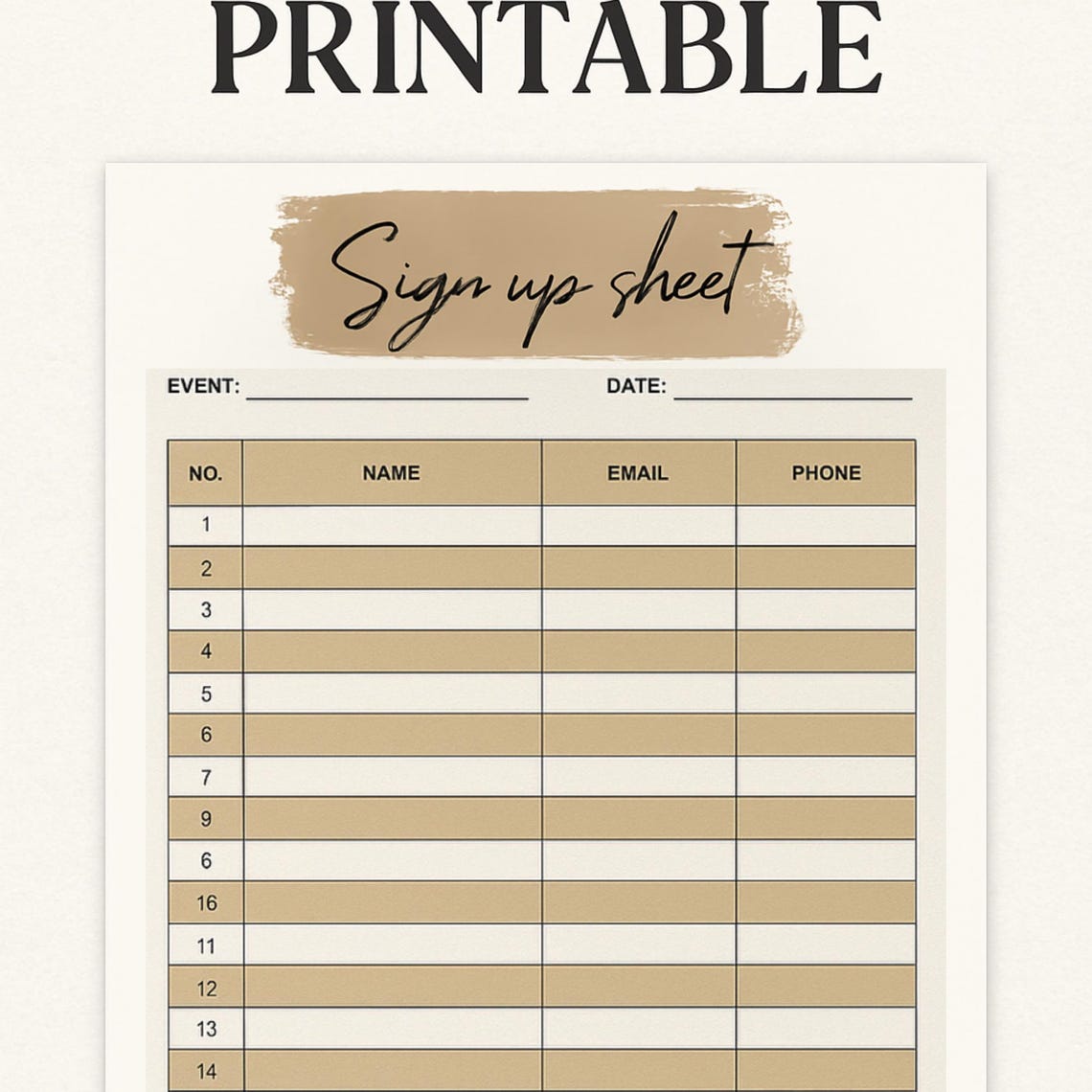 Minimalist Sign up Sheet Template | Printable & Editable | Neutral ...