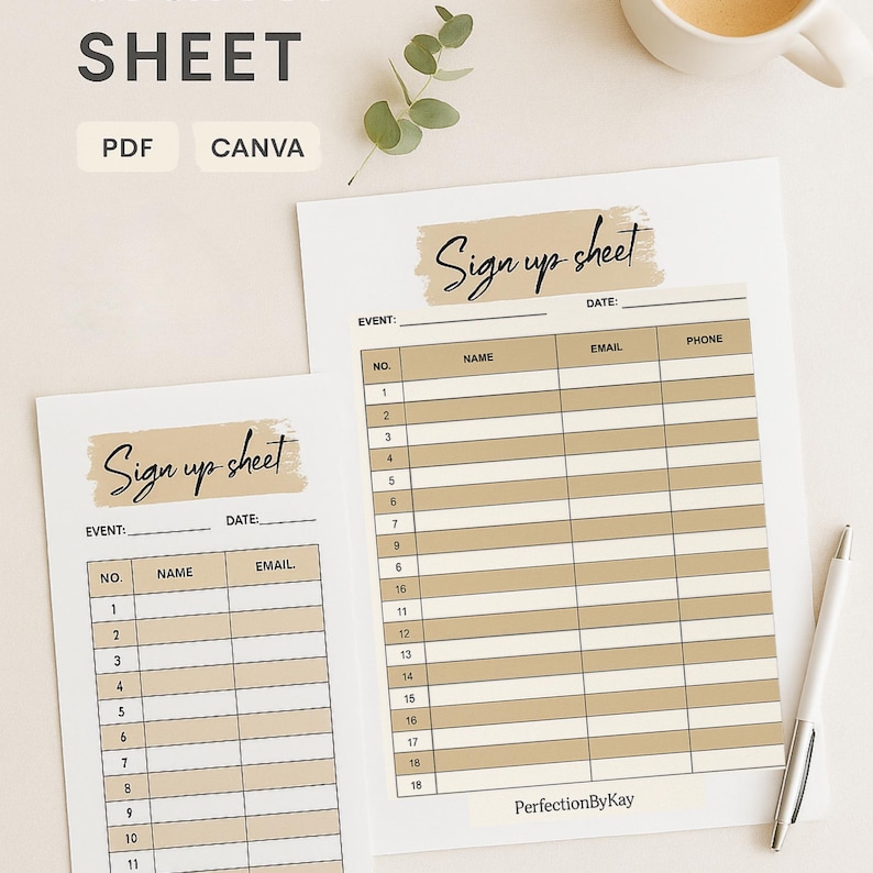Minimalist Sign up Sheet Template | Printable & Editable | Neutral ...